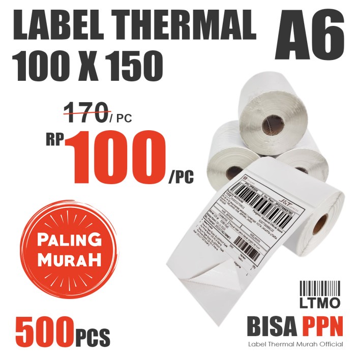 Jual Stiker Label Barcode Murah 100 X 150 A6 Kertas Stiker Thermal 500 Pcs | Shopee Indonesia