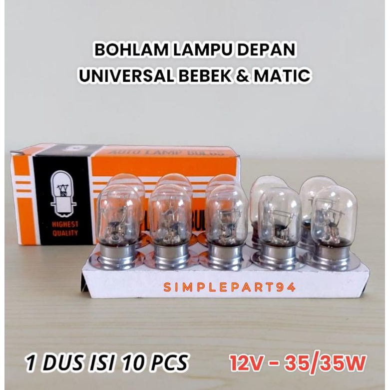 Jual Bohlam Lampu Depan 12V - 35/35W Universal Bebek Matic Semua Motor - 1 Dus Isi 10 pcs ...