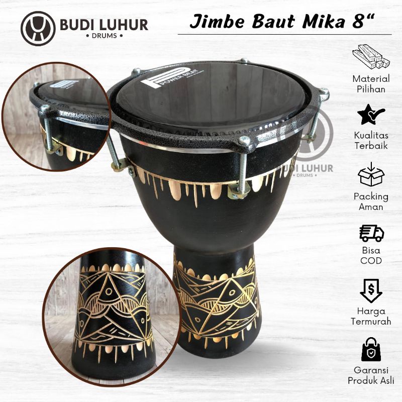 Jual Jimbe Mika 8 inch Tinggi 40cm Fullset Tas Kendang Djimbe Gendang ...