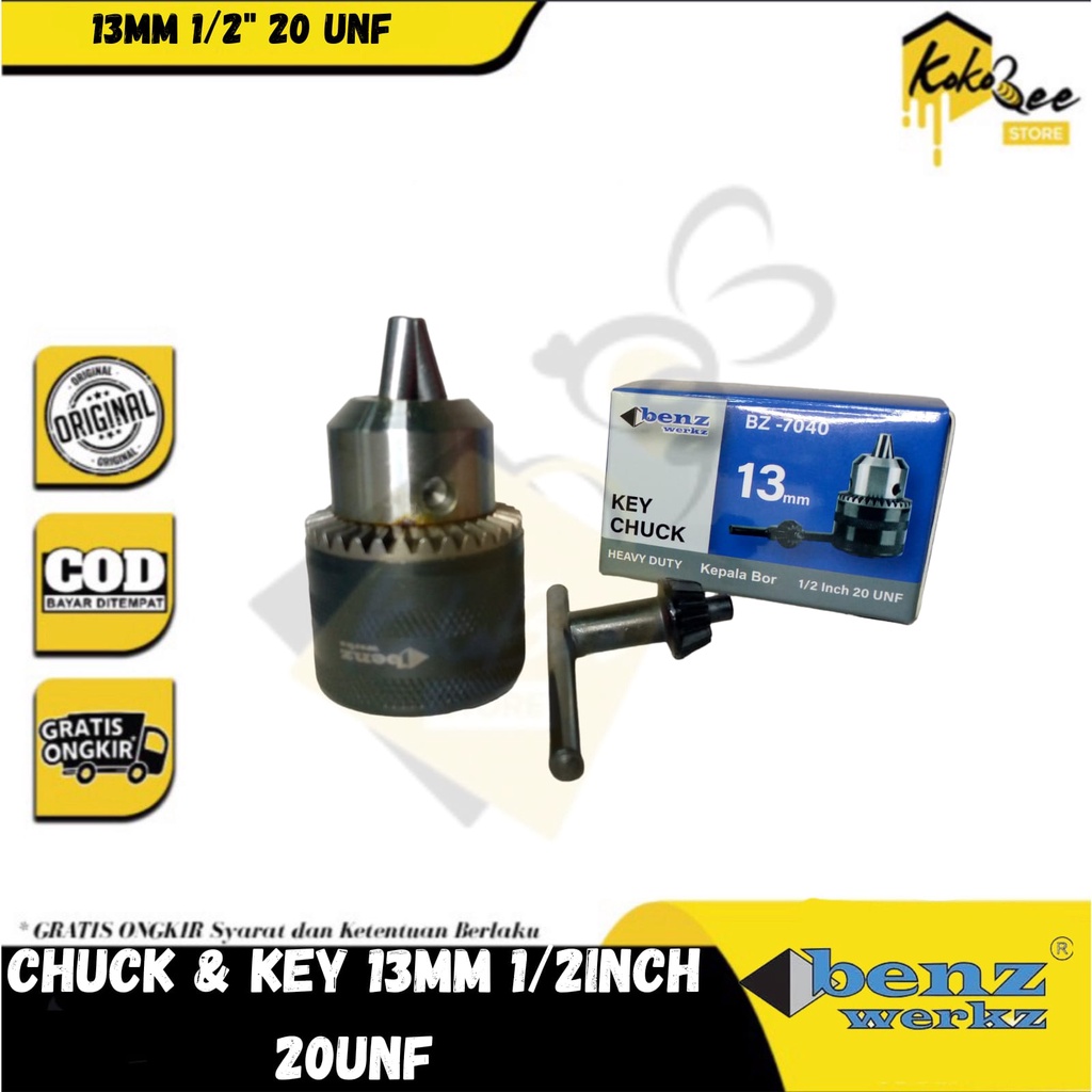 Jual Kepala Bor 13mm 1/2 x 20 UNF / Chuck + Key 13mm 1/2 X 20UNF Benz ...