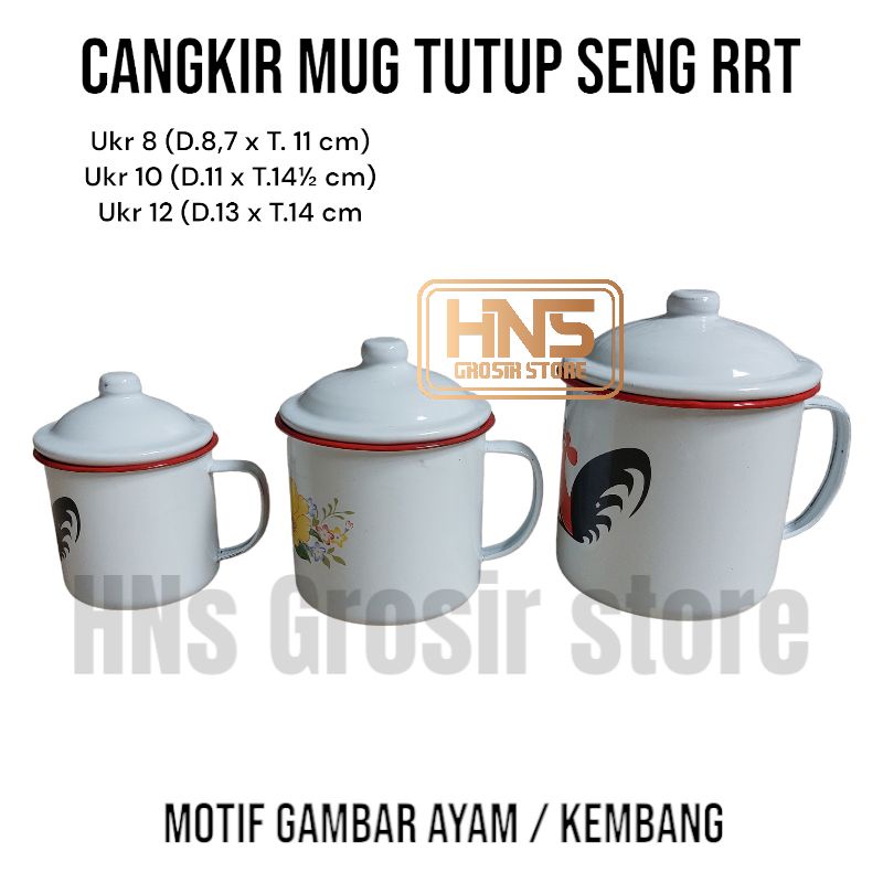 Jual Cangkir mug + tutup seng enamel motif bunga dan ayam RRT | Shopee ...