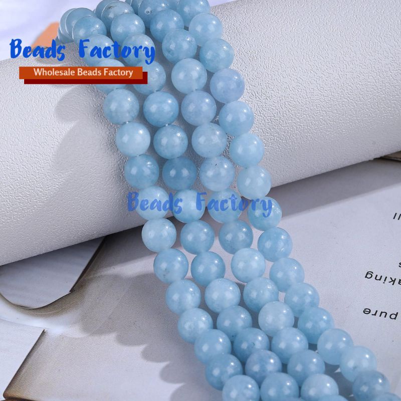 Jual 1 Untai Manik-Manik Batu Aquamarine Bulat Kuarsa Sky Blue Ukuran 4 ...