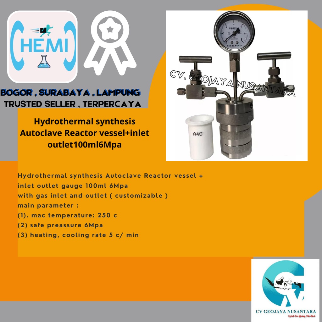 Jual Hydrothermal synthesis Autoclave Reactor vessel+inlet ...