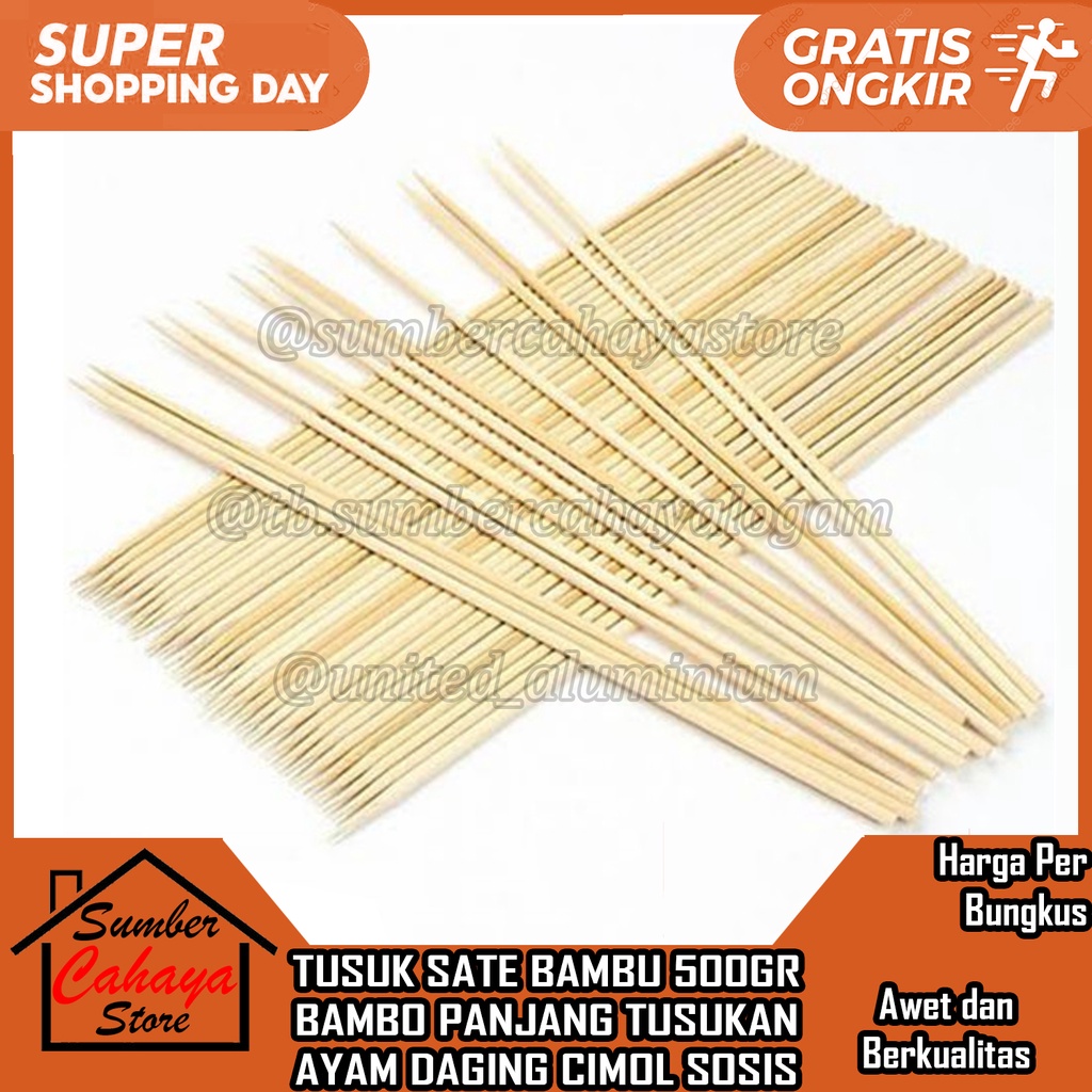 Jual TUSUK SATE BAMBU 500 GRAM BAMBO PANJANG TUSUKAN AYAM DAGING CIMOL ...