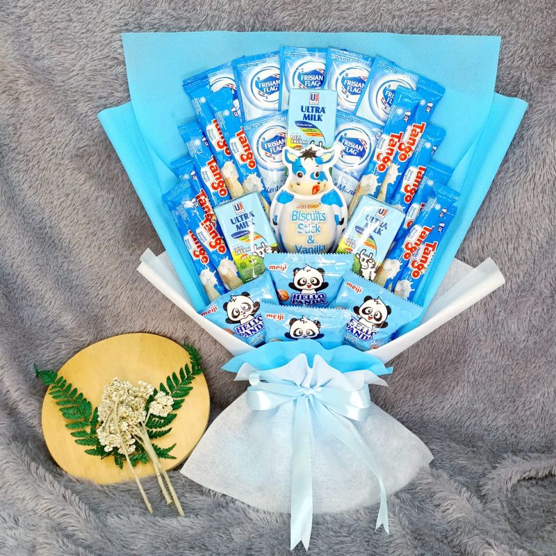Jual buket biru / buket Snack/buket kopi/ buket susu/ hadiah ulang ...
