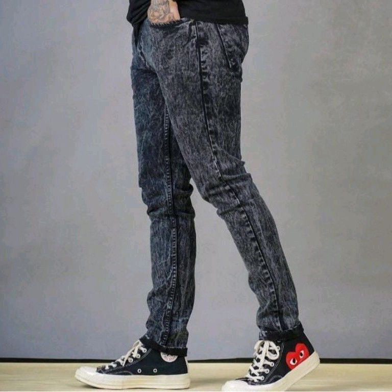 Jual Celana Jeans Pria Skinny Hitam Black Sandwash – Slim Fit Stretch ...