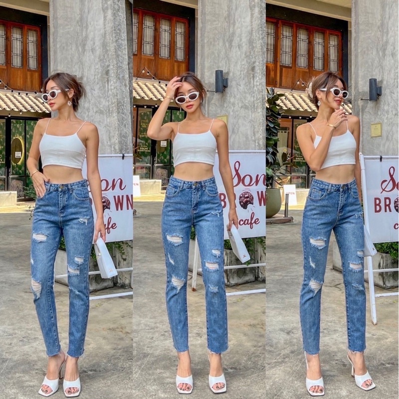Jual CELANA JEANS PROMTHONG 3523 HIGHWAIST DENIM RIPPED PANTS BANGKOK ...