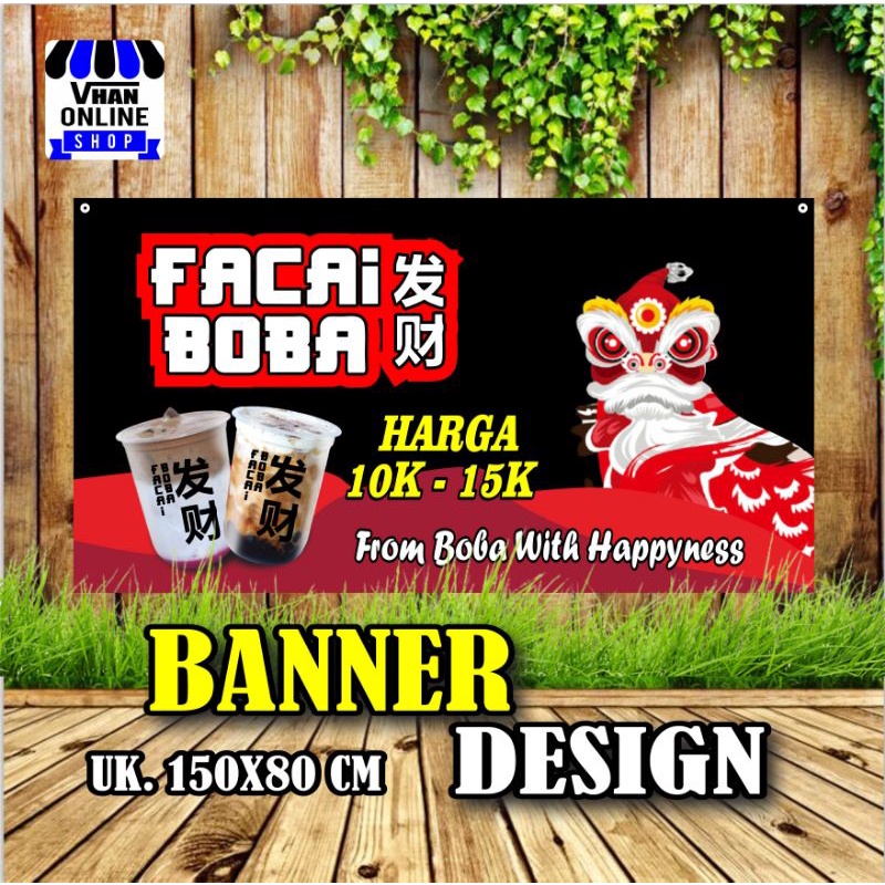 Jual Spanduk Banner Minuman Boba, Facai Boba Keren Simple Model Hitam ...