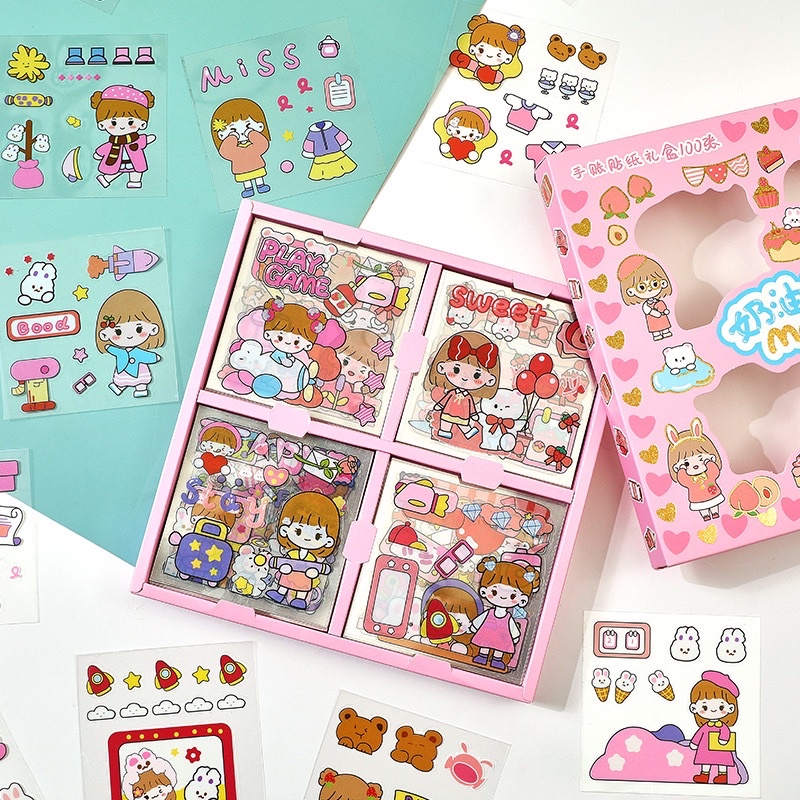 Jual Sticker MOMO Kartun Aesthetic Waterproof 1 Box isi 100 pcs ...