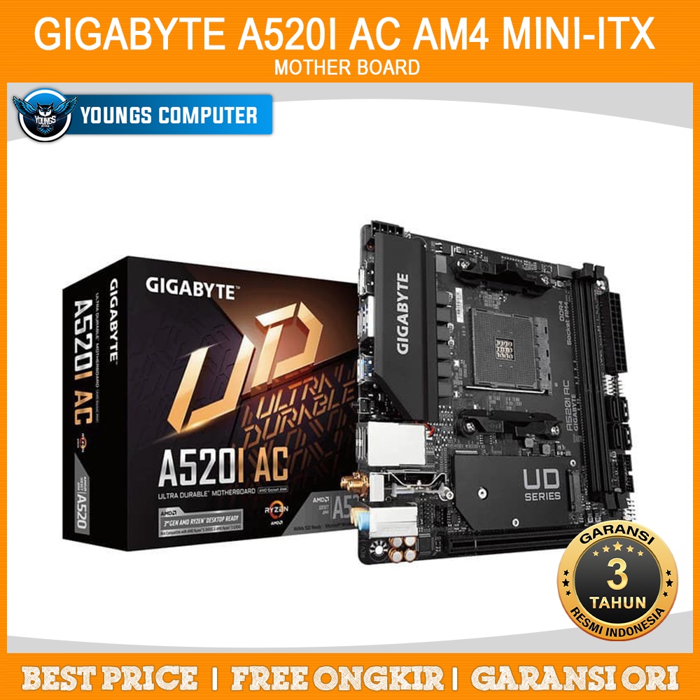 Jual Gigabyte A520I AC AM4 Mini-ITX DDR4 M.2 NVMe Motherboard AMD A520 ...