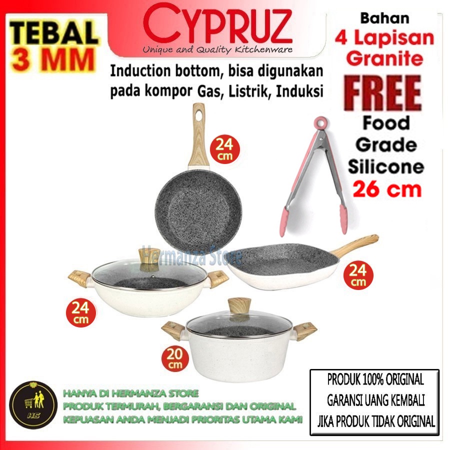 Jual Cookware Cypruz Set Pan White Granite 4 Pcs Panci Wajan Induksi ...
