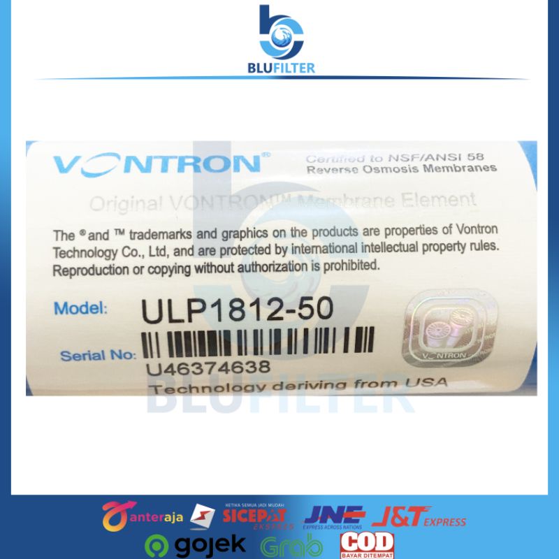 Jual MEMBRAN RO VONTRON ULP 1812 50 GPD/MEMBRAN RO ORIGINAL | Shopee Indonesia