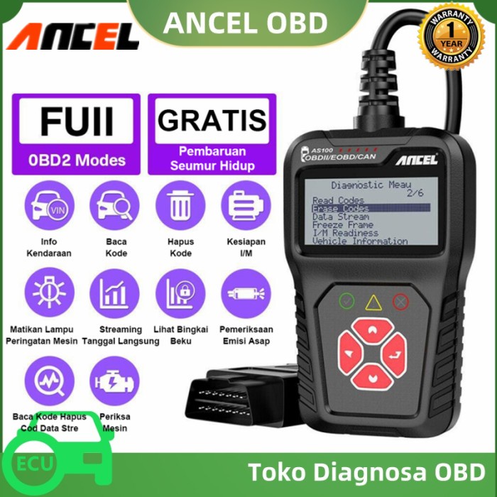Jual Ancel AS100 OBD2 Scanner Mobil Universal Bahasa indonesia Pembaca ...