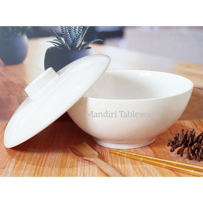 Jual Mangkok Sayur Keramik Plus Tutup 23 cm | Mangkok Saji | Putih ...