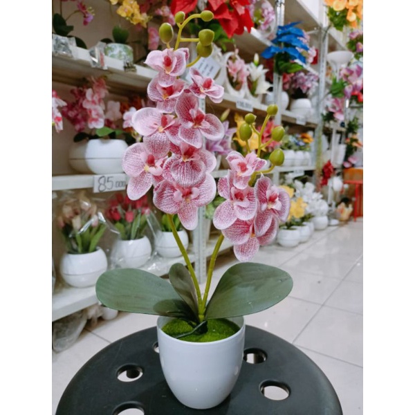 Jual BUNGA ANGGREK ARTIFICIAL 2 CABANG UKURAN BESAR DENGAN POT BULAT ...