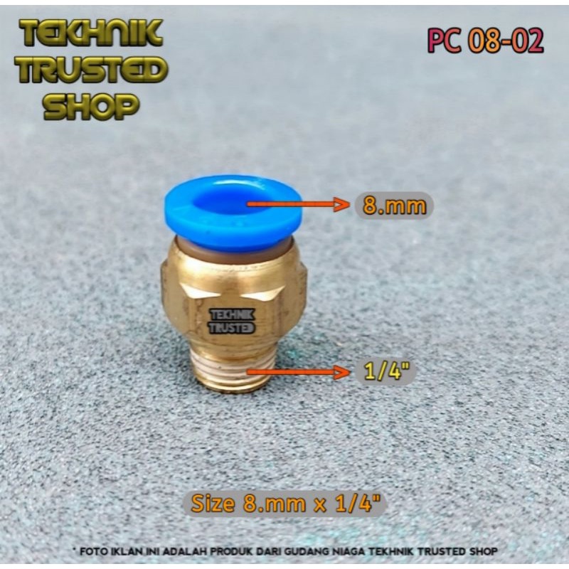 Jual Fitting lurus konektor selang 8mm x 1/4" Drat male PC 08-02 BRASS | Shopee Indonesia