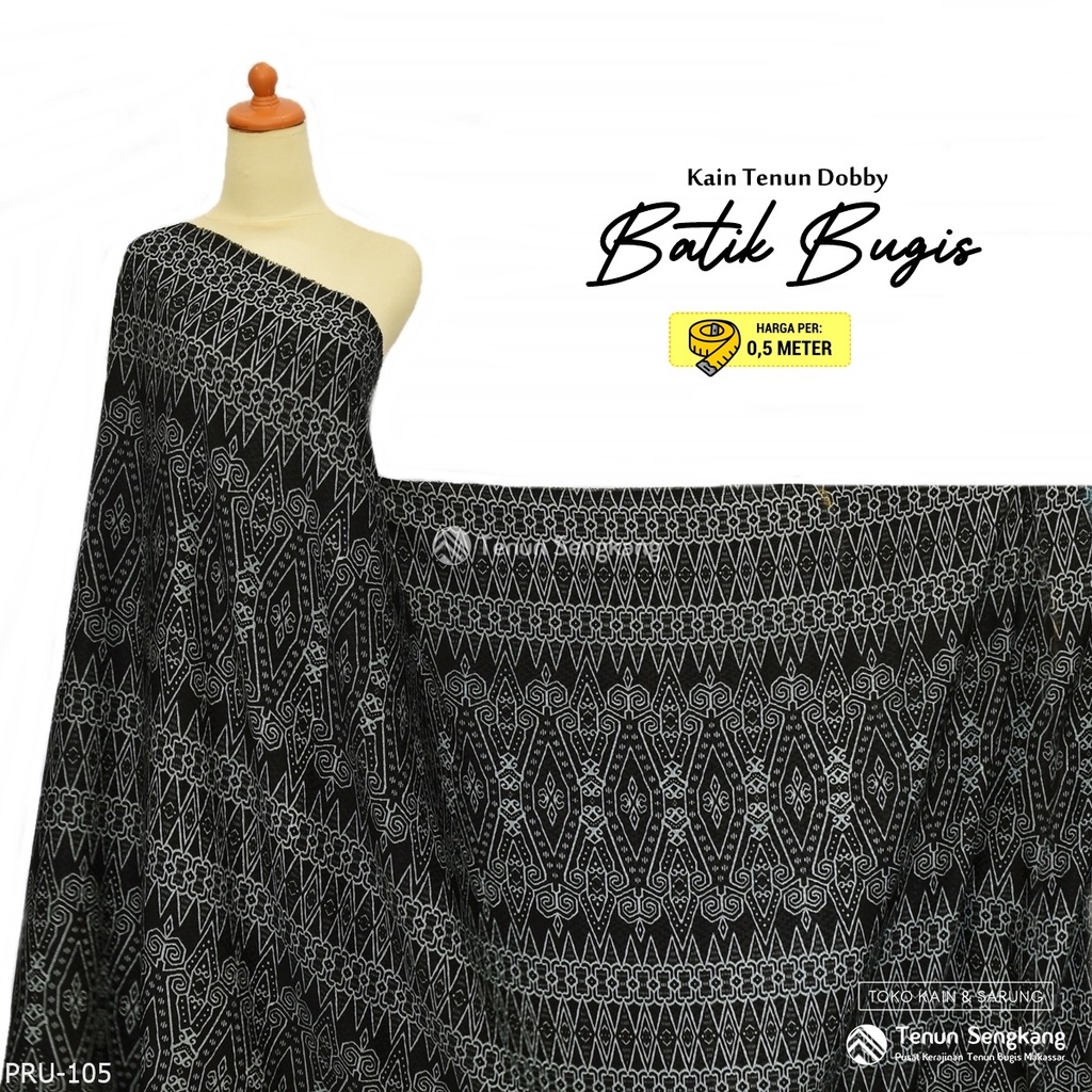 Jual Kain Tenun Dobby Batik Bugis Makassar Hitam - Tenun Sengkang PRU ...