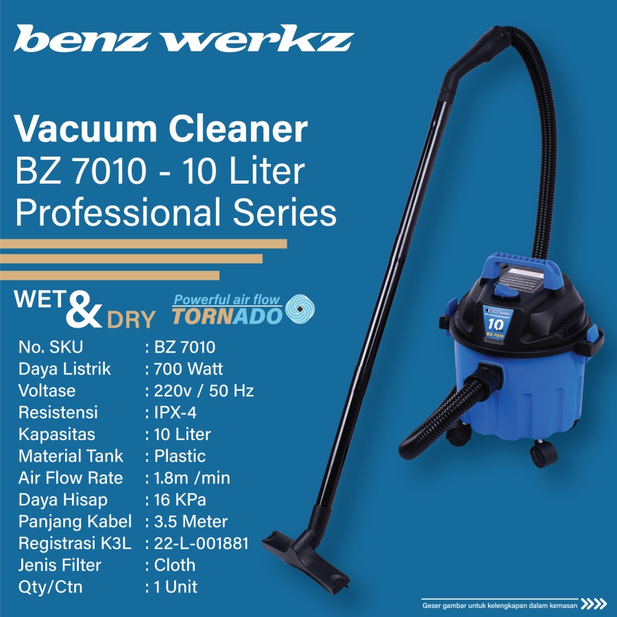 Jual BENZ BZ7010 Vacuum Cleaner 10L Wet Dry BODY PLASTIK / Mesin Penyedot Debu Kering Basah 10 ...