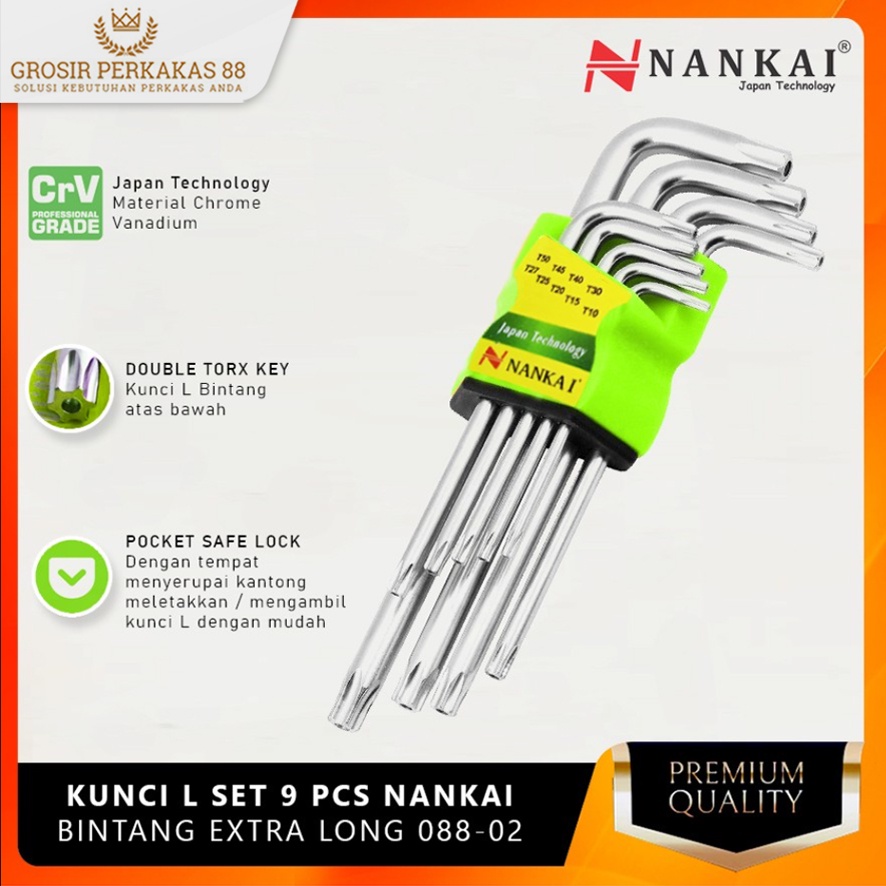 Jual Kunci L Bintang Set Panjang Konci Baja Segi Enam Nankai 08802 Set 9 Pcs | Shopee Indonesia