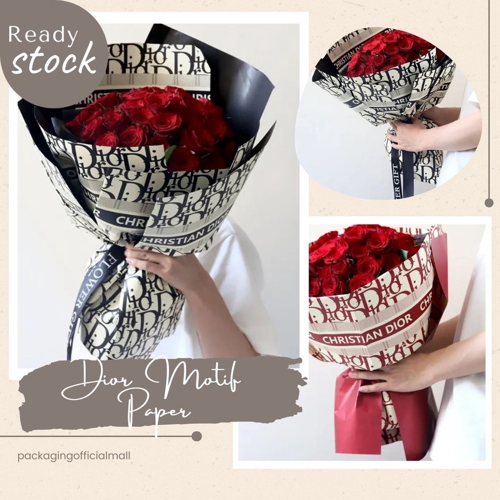 Jual DIOR MOTIF PAPER / Flower Wrapping / Cellophane | Shopee Indonesia