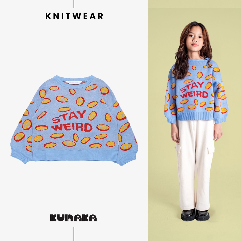 Jual Kunaka - Sweater Anak Pixelled Blue Bahan Knitwear Crewneck Anak ...