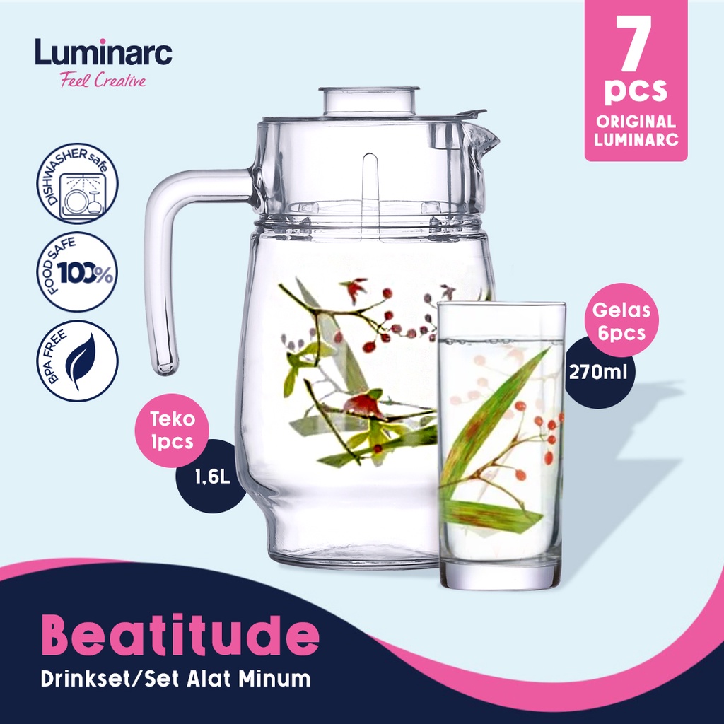 Jual Luminarc Set Alat Minum/Drinkset Teko Gelas Beatitude - 7pcs ...