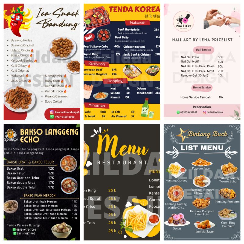 Jual jasa design desain menu makanan minuman restoran resto warung ...