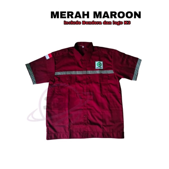 Jual wearpack safety lengan pendek Maroon pria seragam safety pendek ...