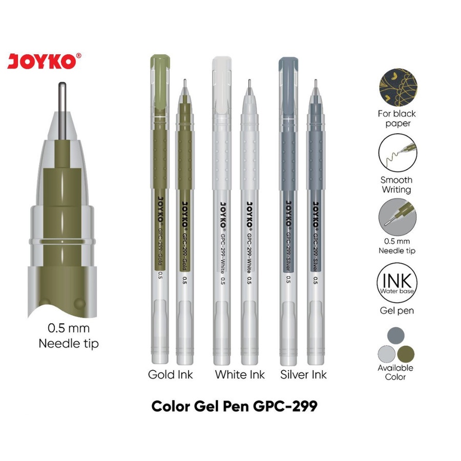 Jual Color Gel Pen Joyko GPC-299 Metalic 0.5mm Satuan Pena Warna ...