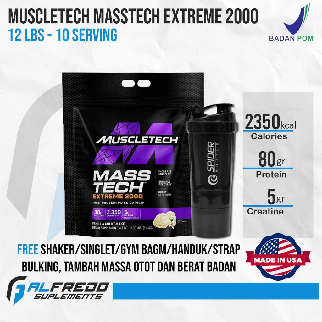 Jual Muscletech Masstech Extreme 2000 12 Lbs Muscle Mass Gainer Weight ...