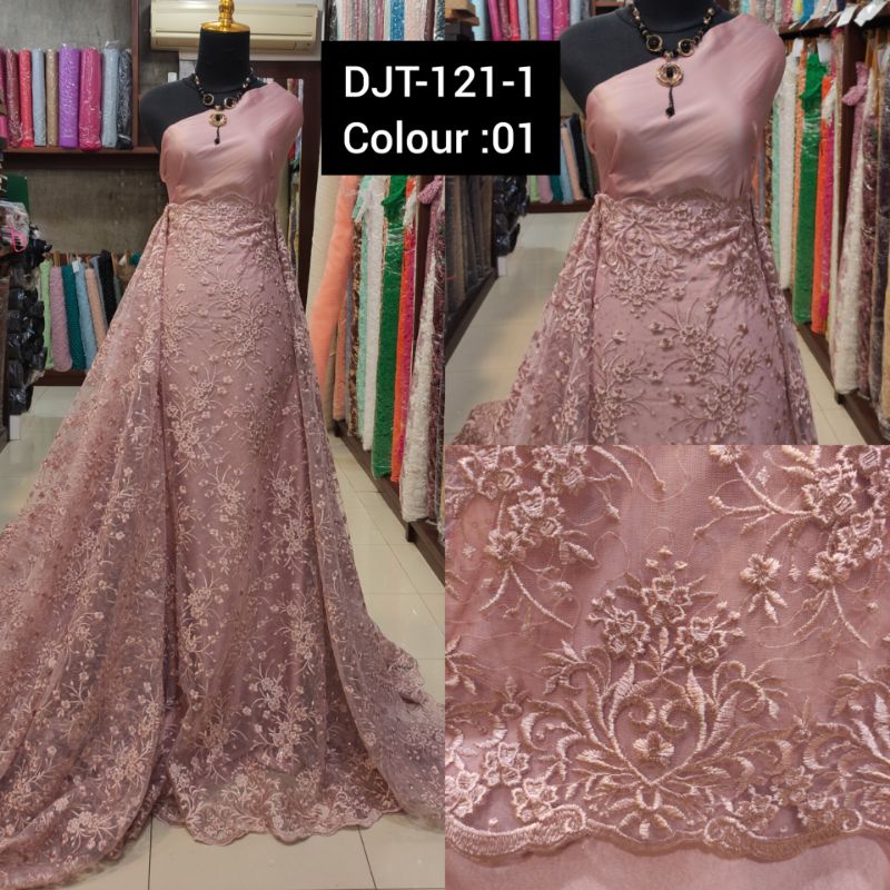 Jual Kain Tile Brokat Motif Bunga Akar Timbul DJT-121-1 Dusty pink ...