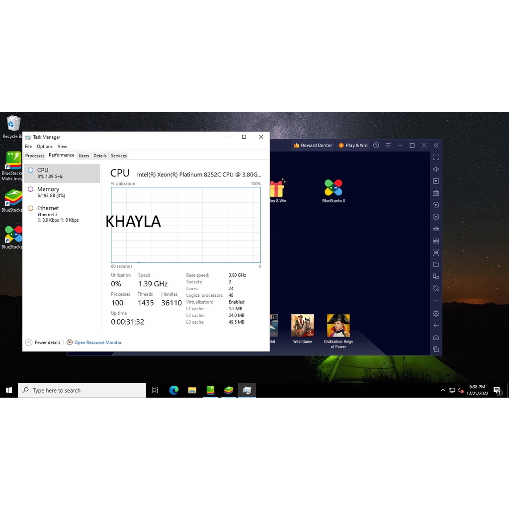 Jual BARE METAL RDP,Emulator,Bot,OBS, Windows Spek 48 CPU 192GB RAM UP TO 4Ghz Turbo Boost Speed ...