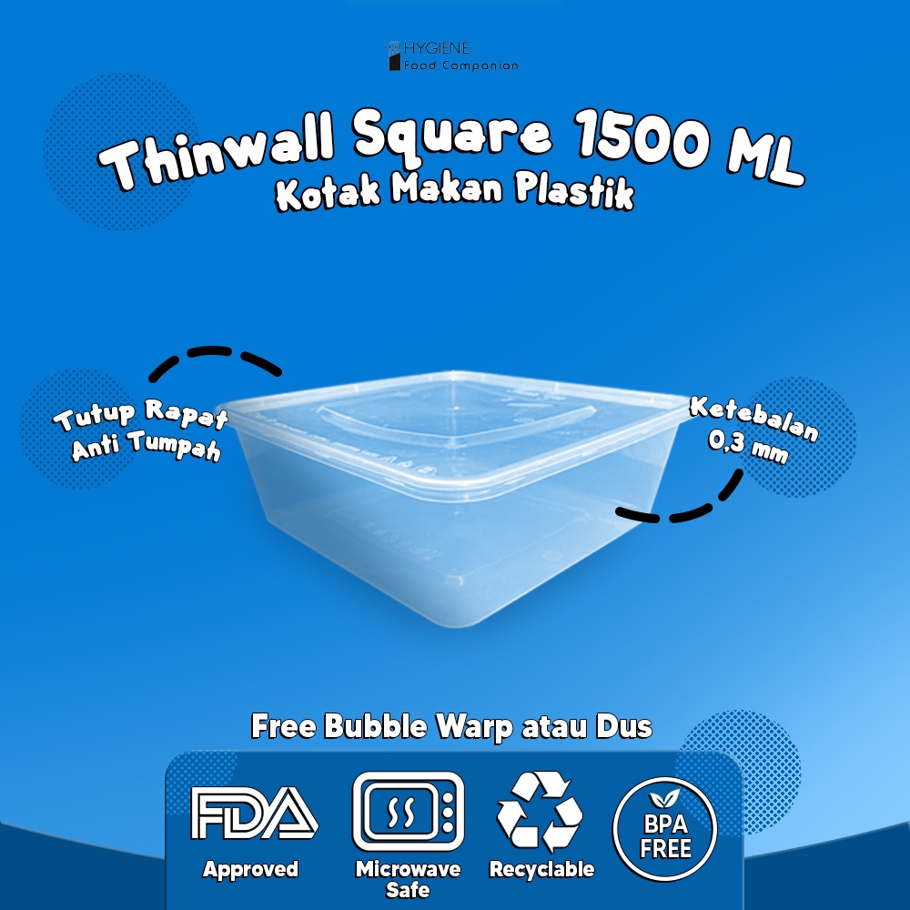 Jual Thinwall 1500 Ml Persegi Food Container Kotak Makan Plastik