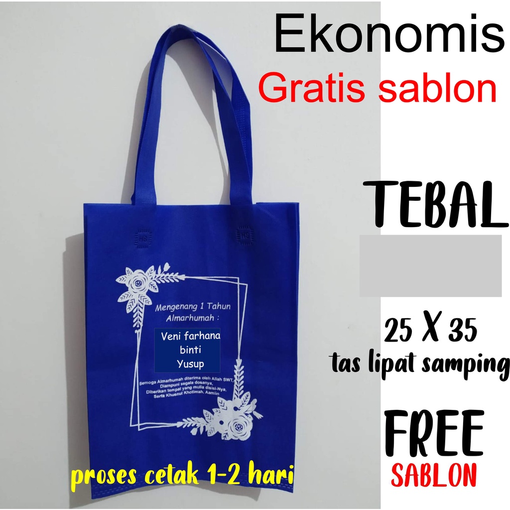 Jual Tas Spunbond Custom Sablon 25x35x8 Goodie Bag Tas Kain Belanja Sablon Tas Souvenir Tas ...