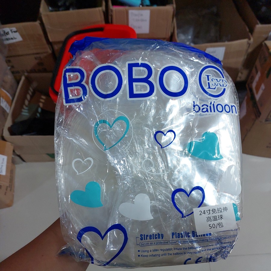 Jual Balon PVC 24 inch transparant BOBO Biru Stretch 1 pack isi 50 ...
