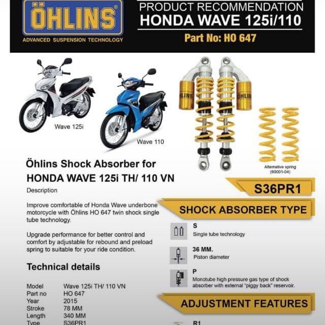 Jual Shockbreaker Ohlins Honda Wave 125I / 110 Ho- 647 Shock - Campaign ...