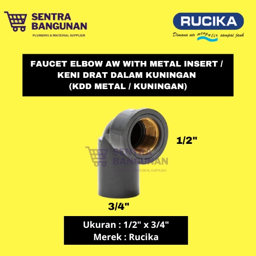 Jual KDD KUNINGAN AW 1/2" X 3/4" FITTING PVC RUCIKA | KNEE / KNIE DRAT DALAM | FAUCET ELBOW WITH ...