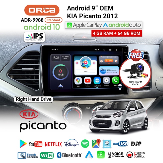 Jual Head Unit Android Auto CarPlay 9″ inch Kia Picanto ORCA | Shopee Indonesia