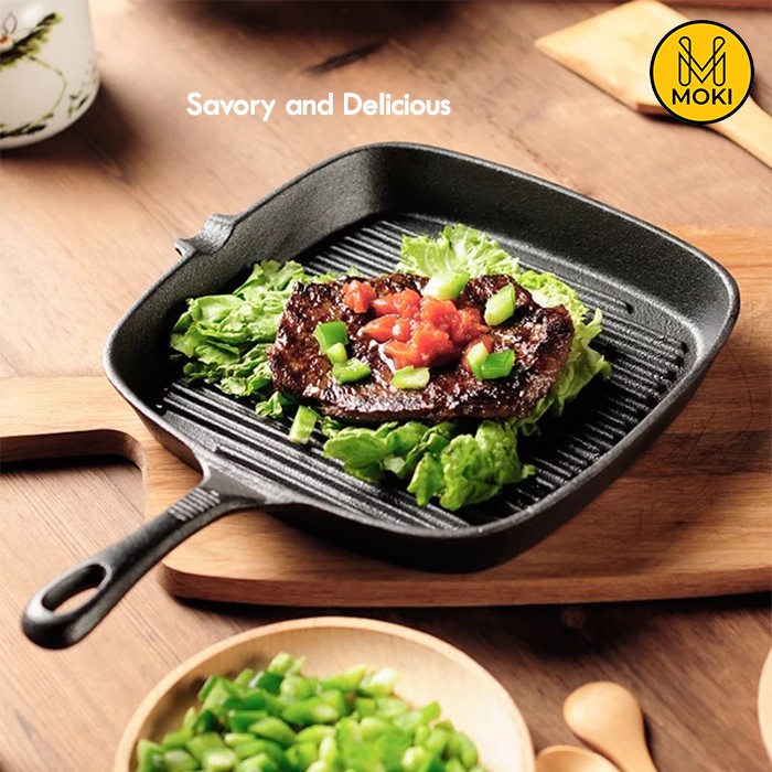 Jual MOKI 100% Cast Iron Grill Pan / Panci Pemanggang / Panci Besi Cor ...