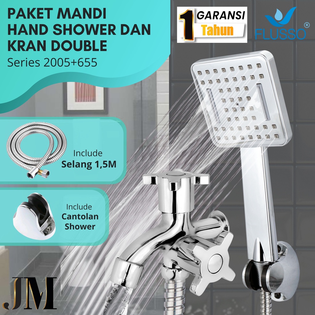 Jual Flusso Shower mandi hand shower pancuran atas set komplit kran ...