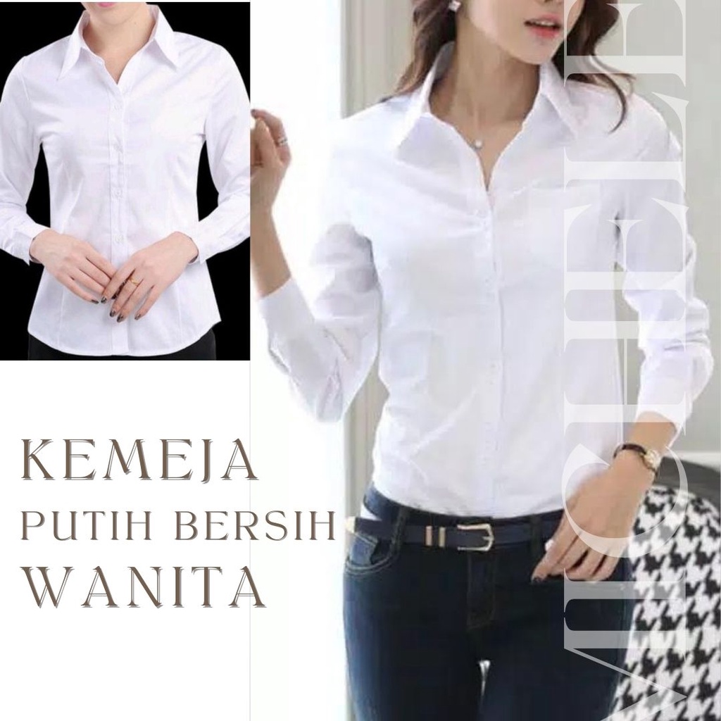 Jual NEW Kemeja Polos Putih Bersih Wanita / Blouse Putih Wanita / Atasan Putih Melar Polos ...