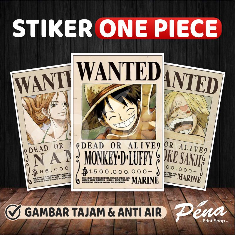 Jual Sticker Stiker One Piece Wanted / Stiker Wanted One Piece / One ...
