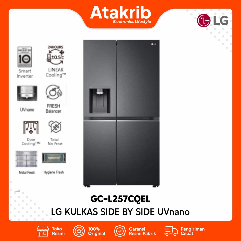 Jual LG KULKAS SIDE BY SIDE GC-L257CQEL 674L/617L UVnano Matte Black | Shopee Indonesia