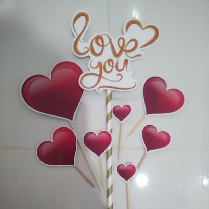 Jual cake topper hiasan kue love you love valentine wedding anniversary ...