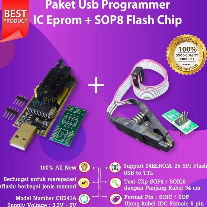 Jual USB Programmer IC Eprom CH341A + Penjepit SOP8 Flash Chip New MURAH | Shopee Indonesia