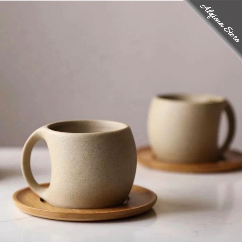 Jual Cangkir Tembikar Keramik Handmade Nordic Style dengan Tatakan Kayu ...
