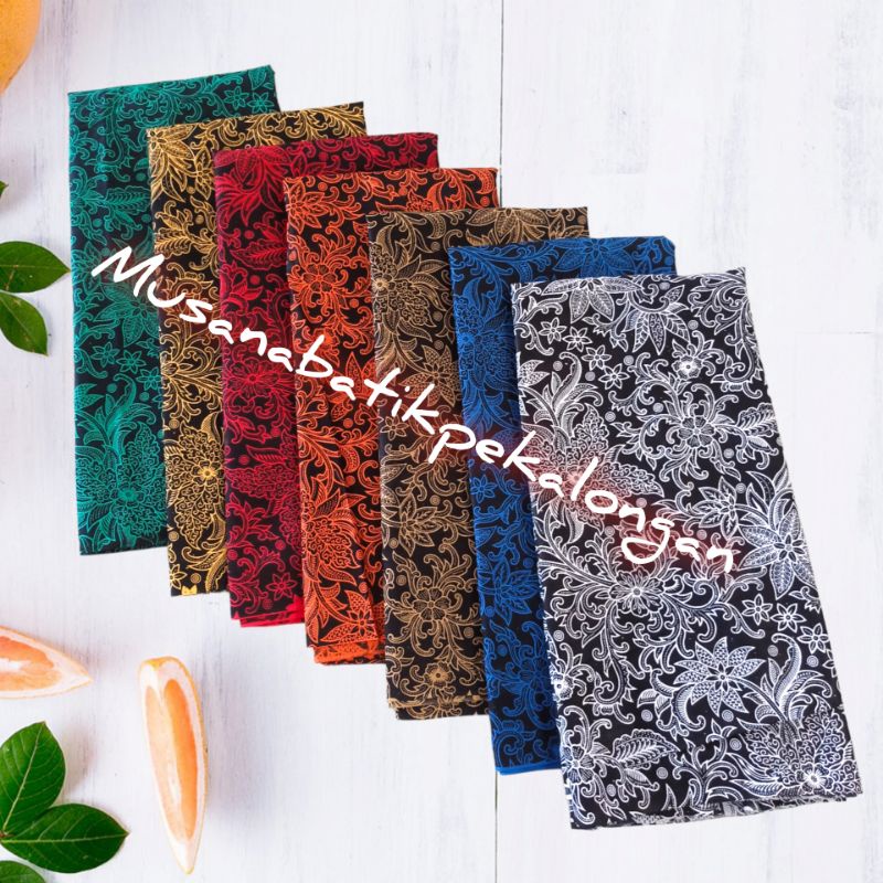 Jual crn kain batik motif ulir tanaman bahan seragam batik dasar hitam ...