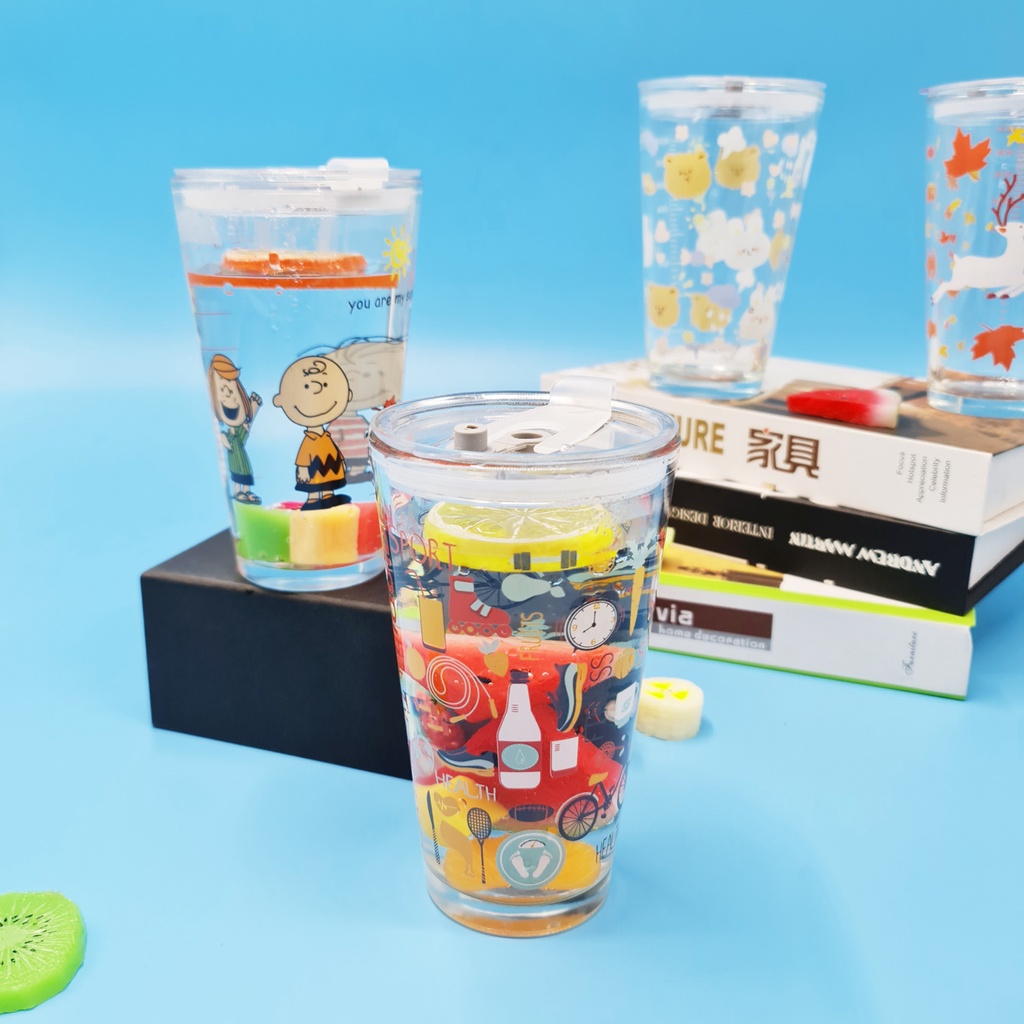 Jual BOTOL MINUM KACA MOTIF LUCU 400ML BOTOL TUMBLR KACA DENGAN TUTUP ...