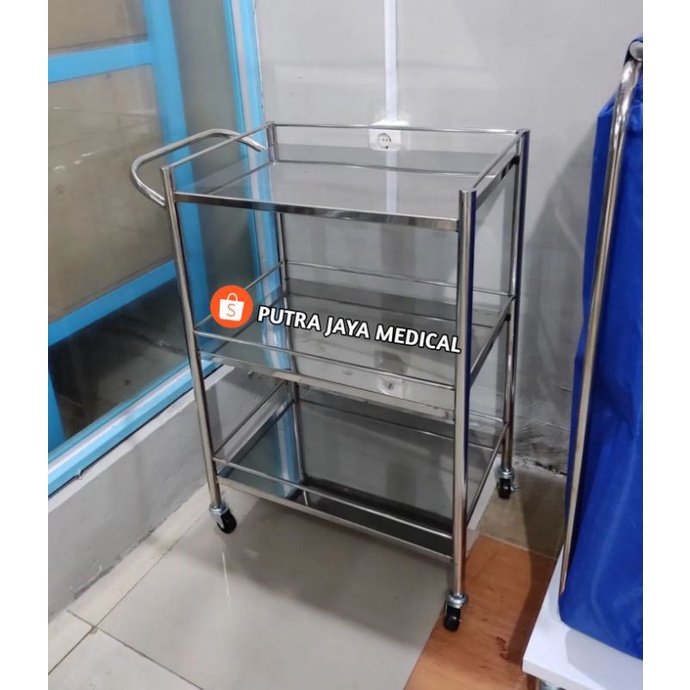 Jual troli instrumen - trolley 3 susun stainless - trolly medis ...