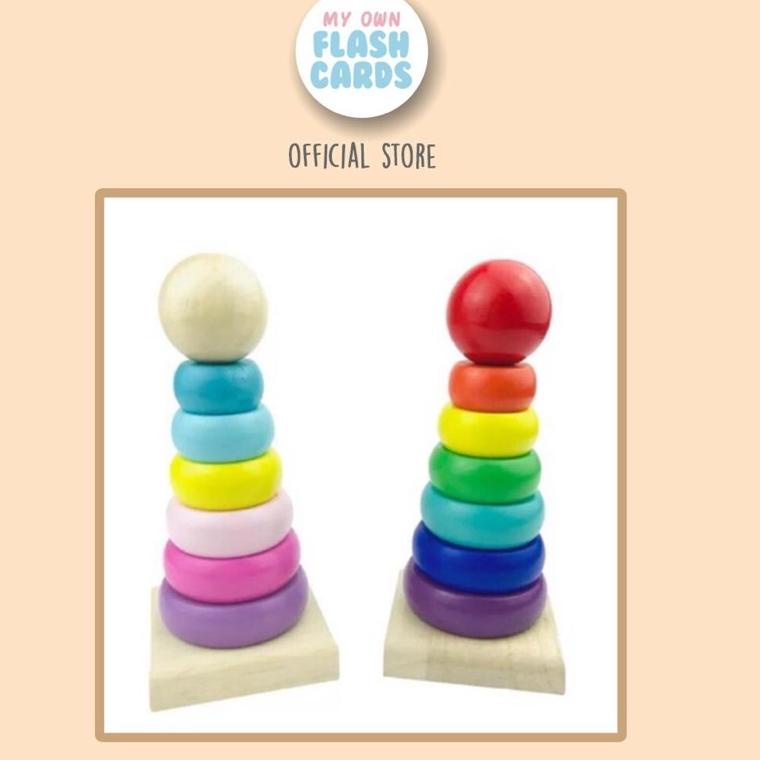 Jual Colorful Wooden Stacking Tower - Pastel Baby Toy Mainan Edukasi ...